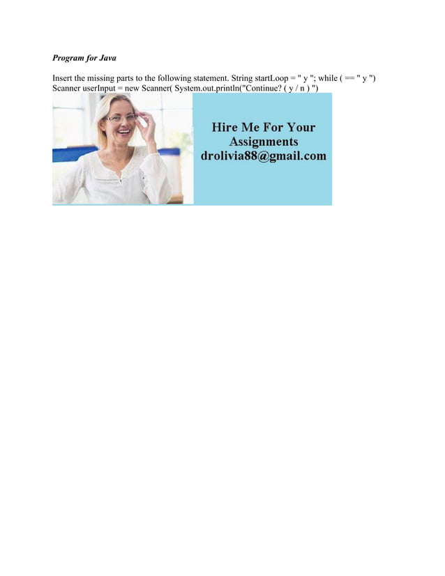 Program for Java Insert the missing parts to the following statement-.pdf