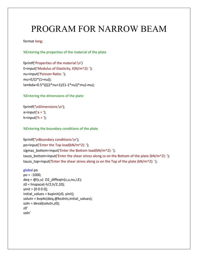 Program for narrow beam program matlab | PDF