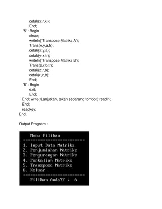 Program hitung matriks dengan menu pilihan | PDF