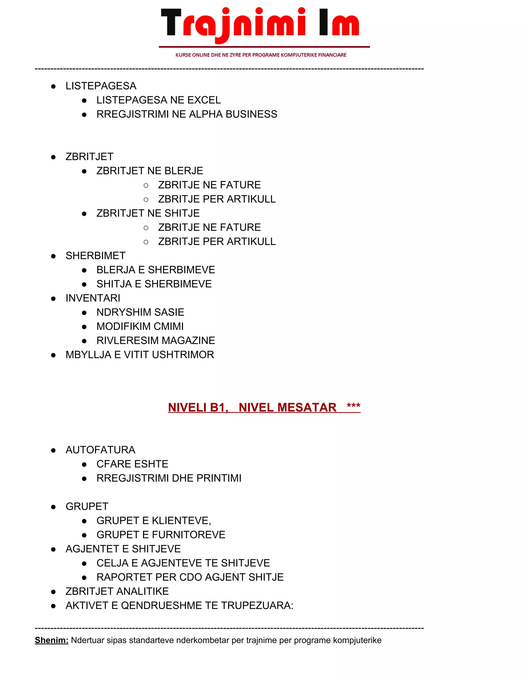 PROGRAMI PER KURSIN ALPHA BUSINESS | PDF