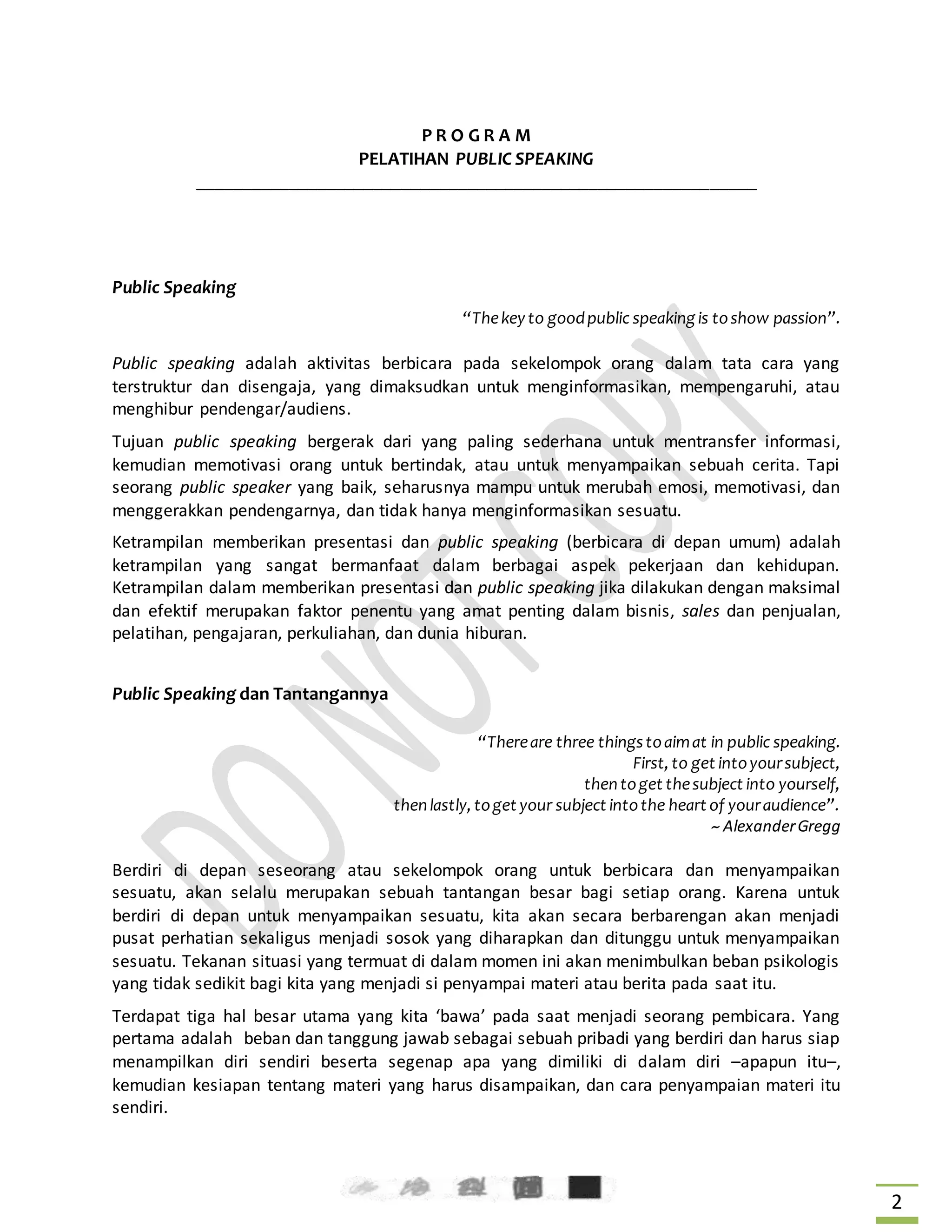 Program IHT - Pelatihan Public Speaking Umum (two days) | DOCX