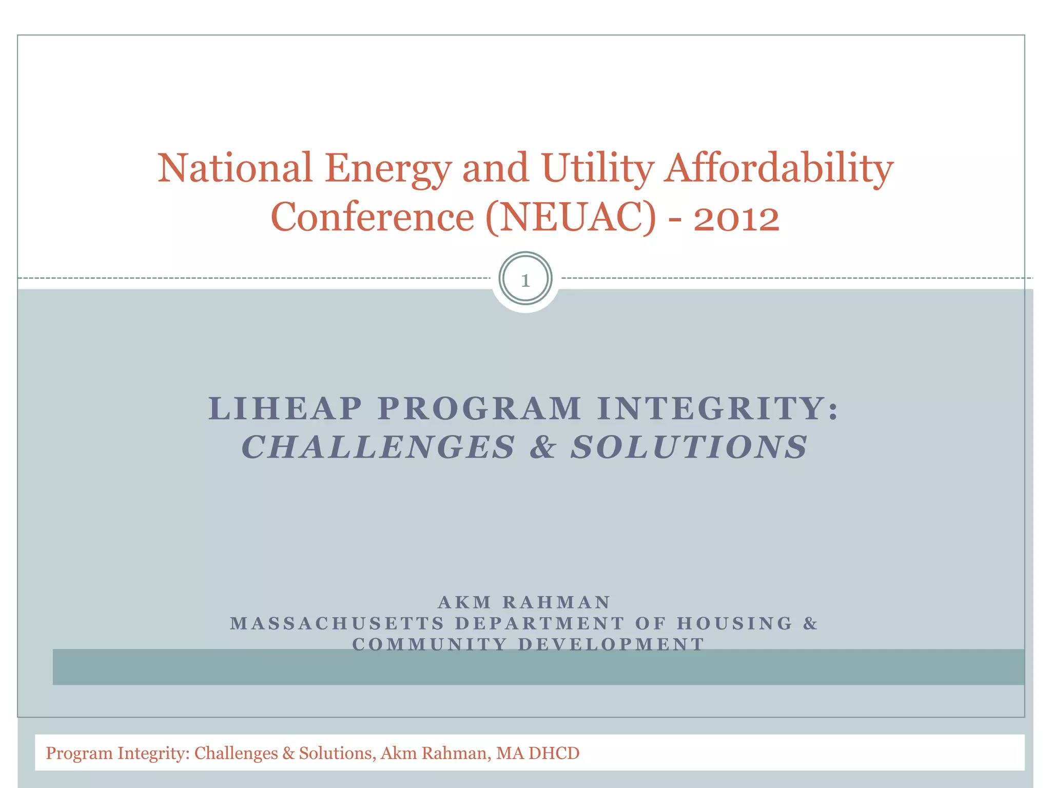 LIHEAP Program Integrity Challenges and Solutions | PPTX