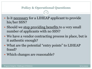 LIHEAP Program Integrity Challenges and Solutions | PPTX
