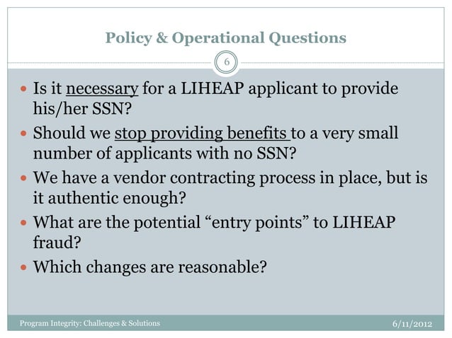 LIHEAP Program Integrity Challenges and Solutions | PPTX