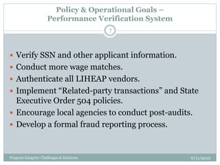 LIHEAP Program Integrity Challenges and Solutions | PPTX