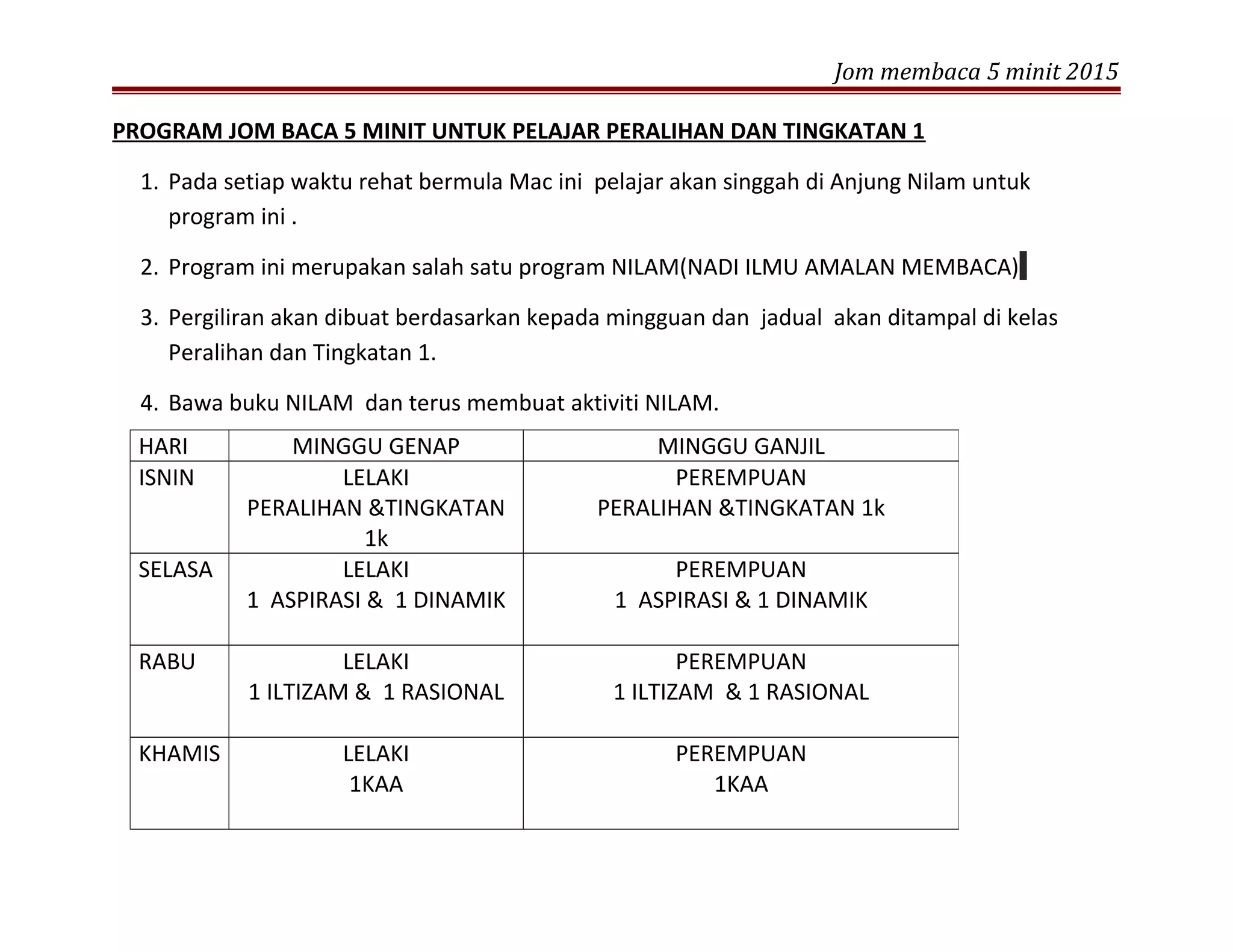Program jom baca 5 minit untuk pelajar peralihan dan tingkatan 1 | PPT