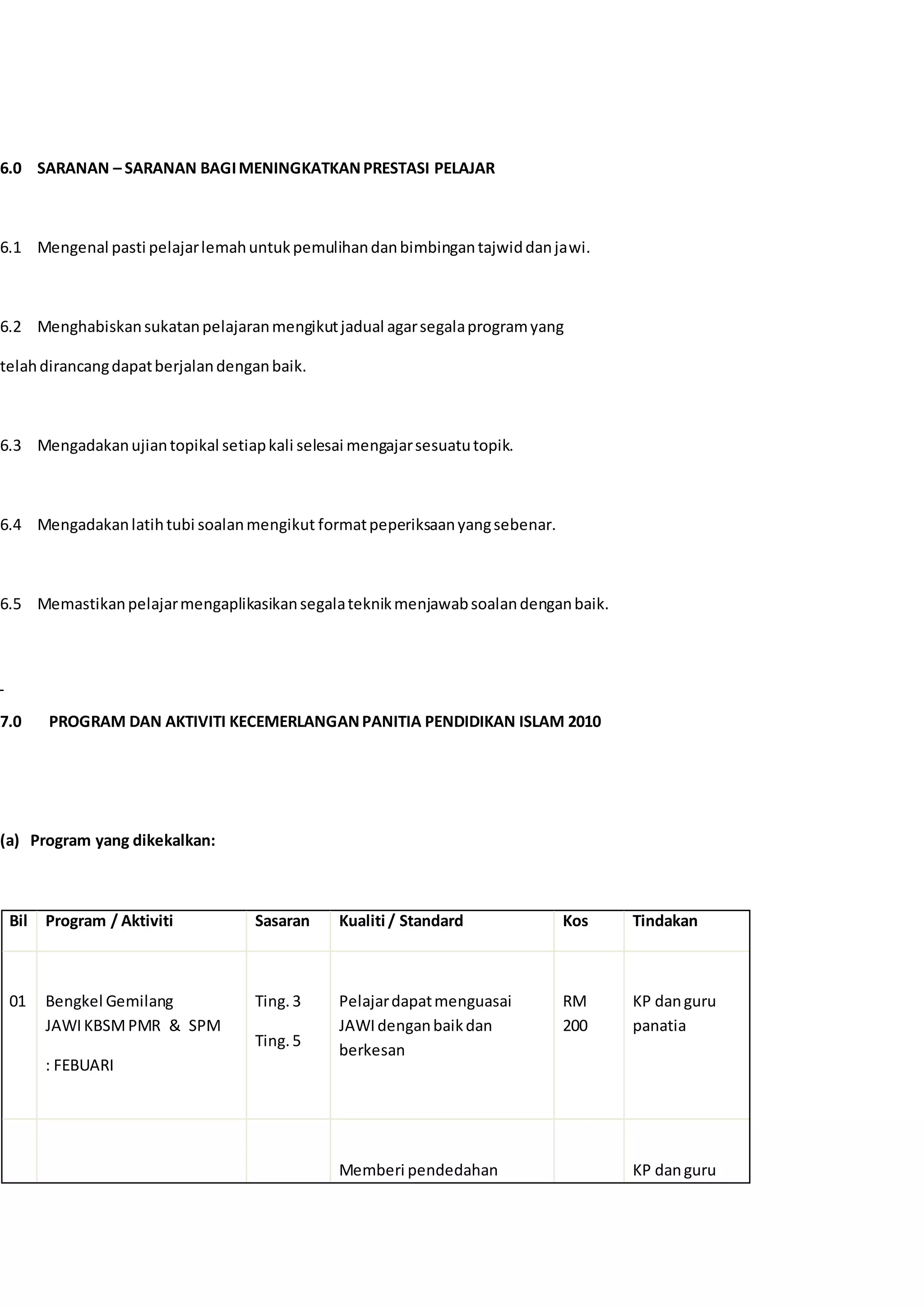 Program kecemerlangan panitia | DOCX