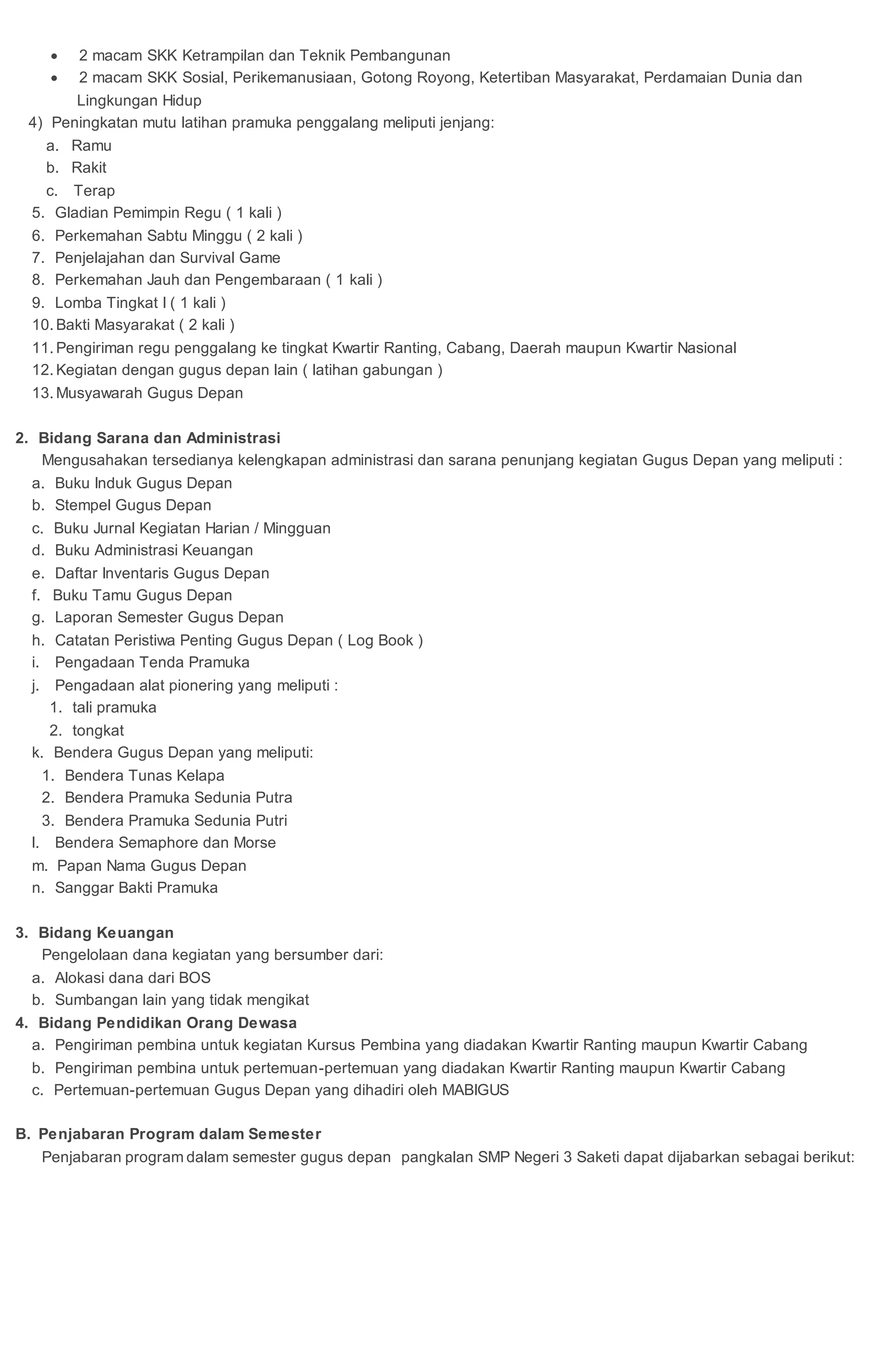 Program kerja kegiatan ekstrakurikuler pramuka implementasi kurikulum 2013 | DOCX