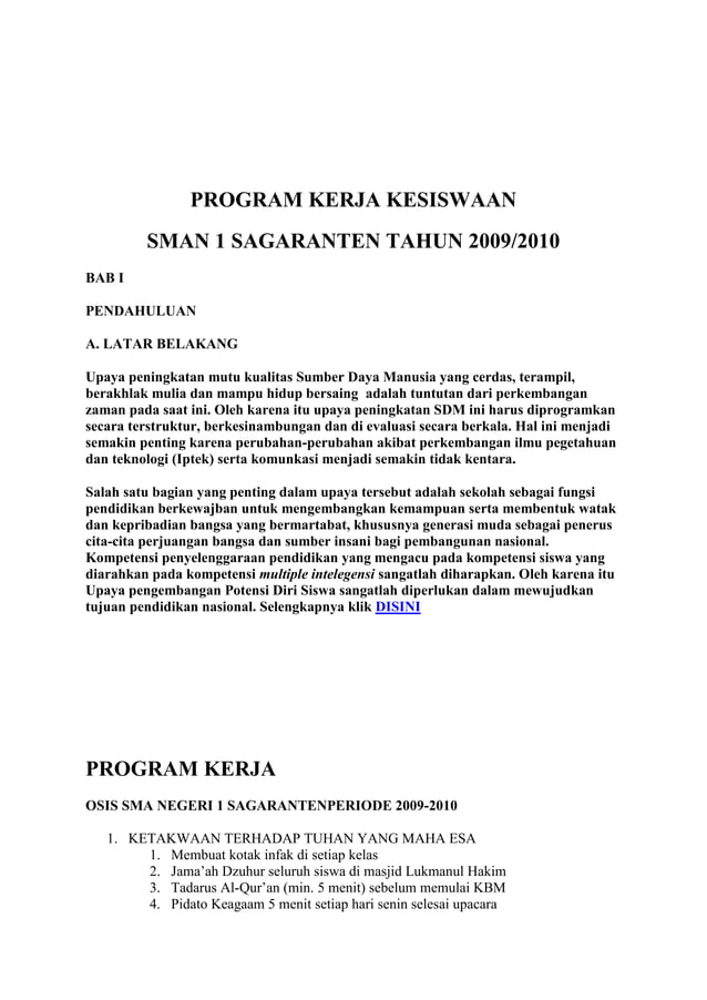 Program kerja kesiswaan | DOCX