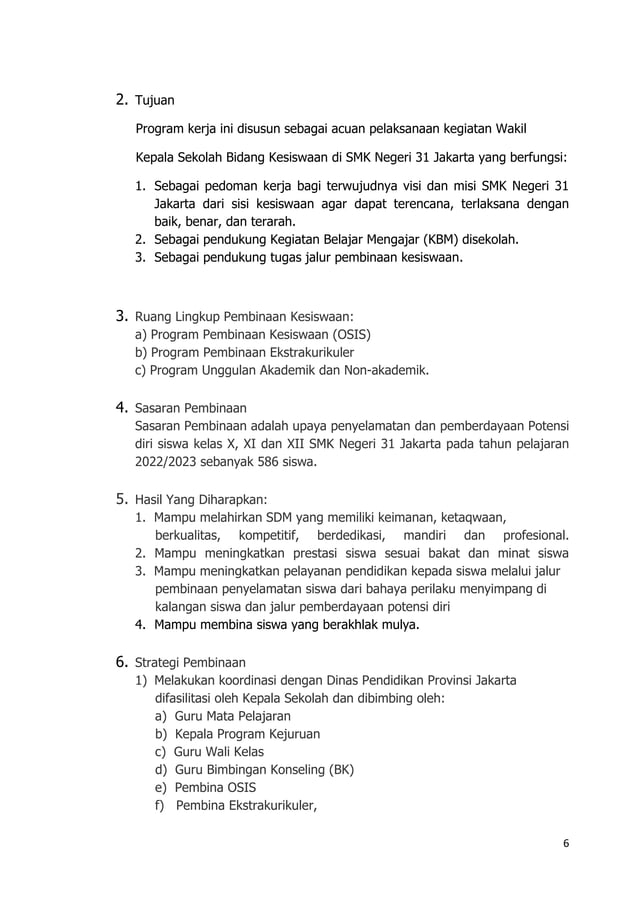 Program Kerja Kesiswaan 2022 - SMKN 31 JAKARTA | PDF