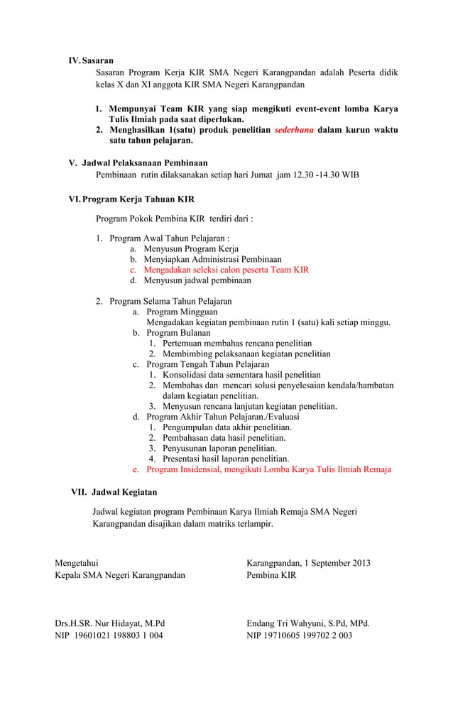 Program kerja kir 20132014 | PDF | Free Download