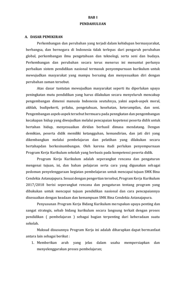 Program kerja kurikulum smk bina cendekia 2017 2018 | DOCX