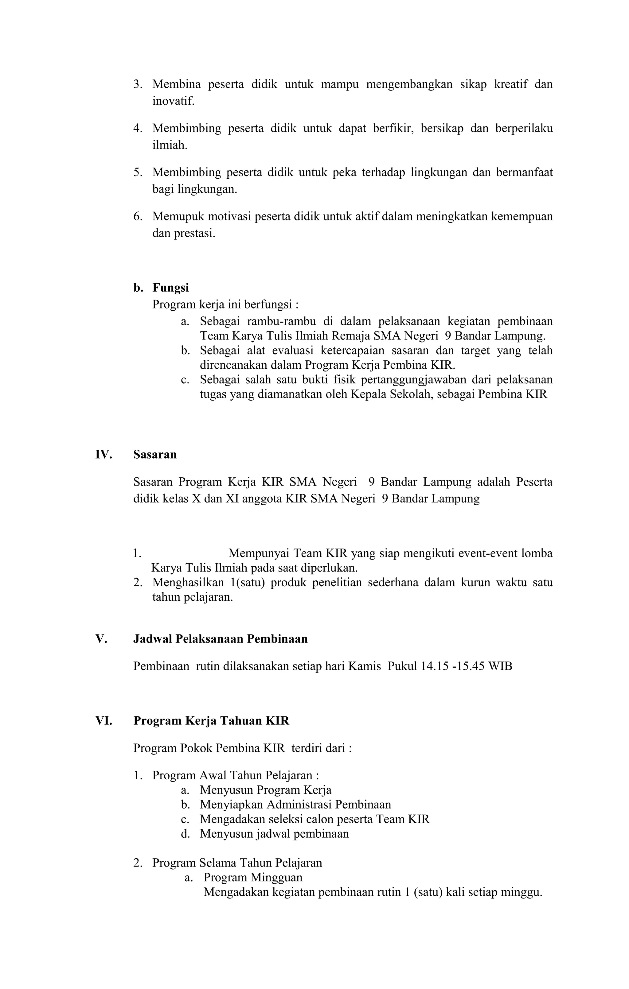 Program kerja pembina kir 2014 2015 | DOC