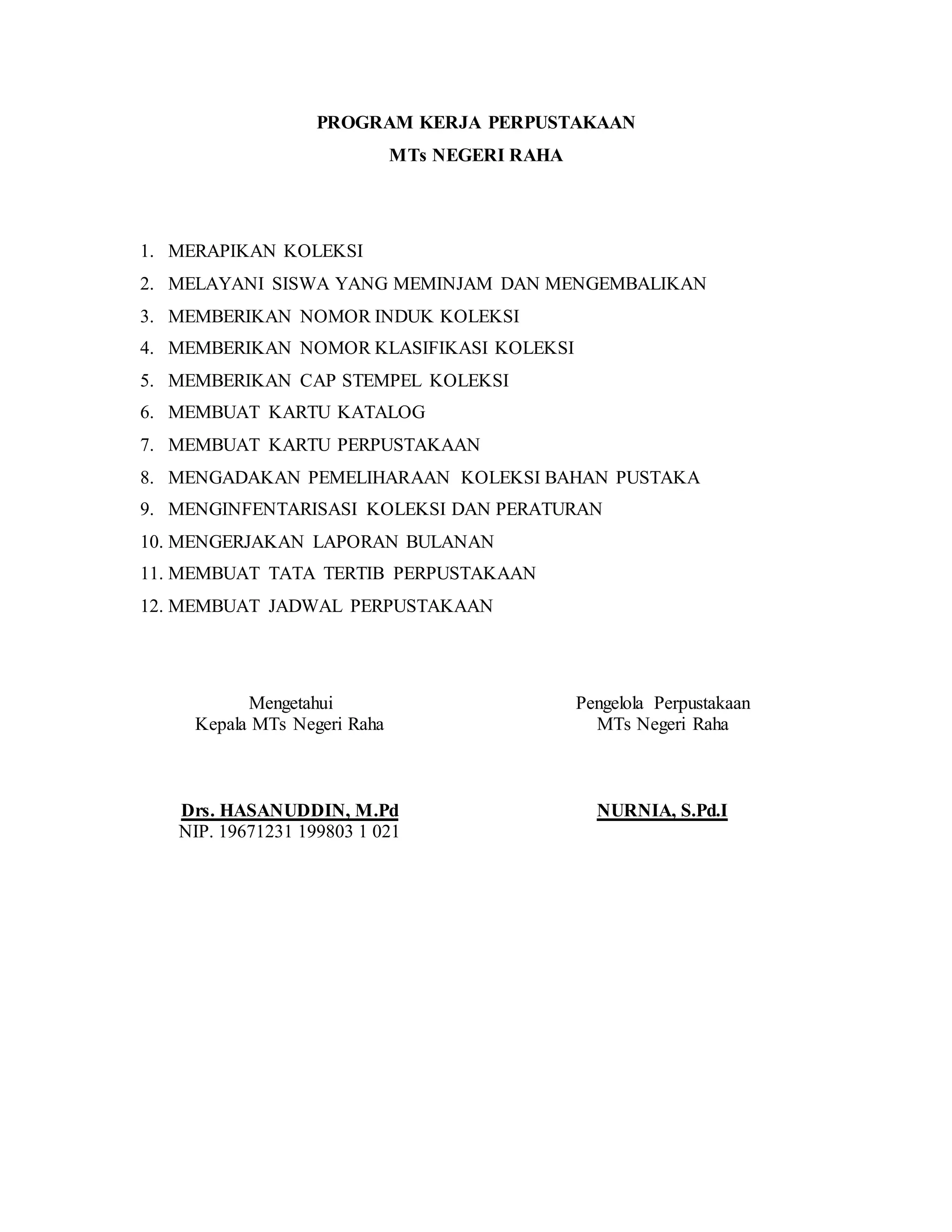 Program kerja perpustakaan | PDF