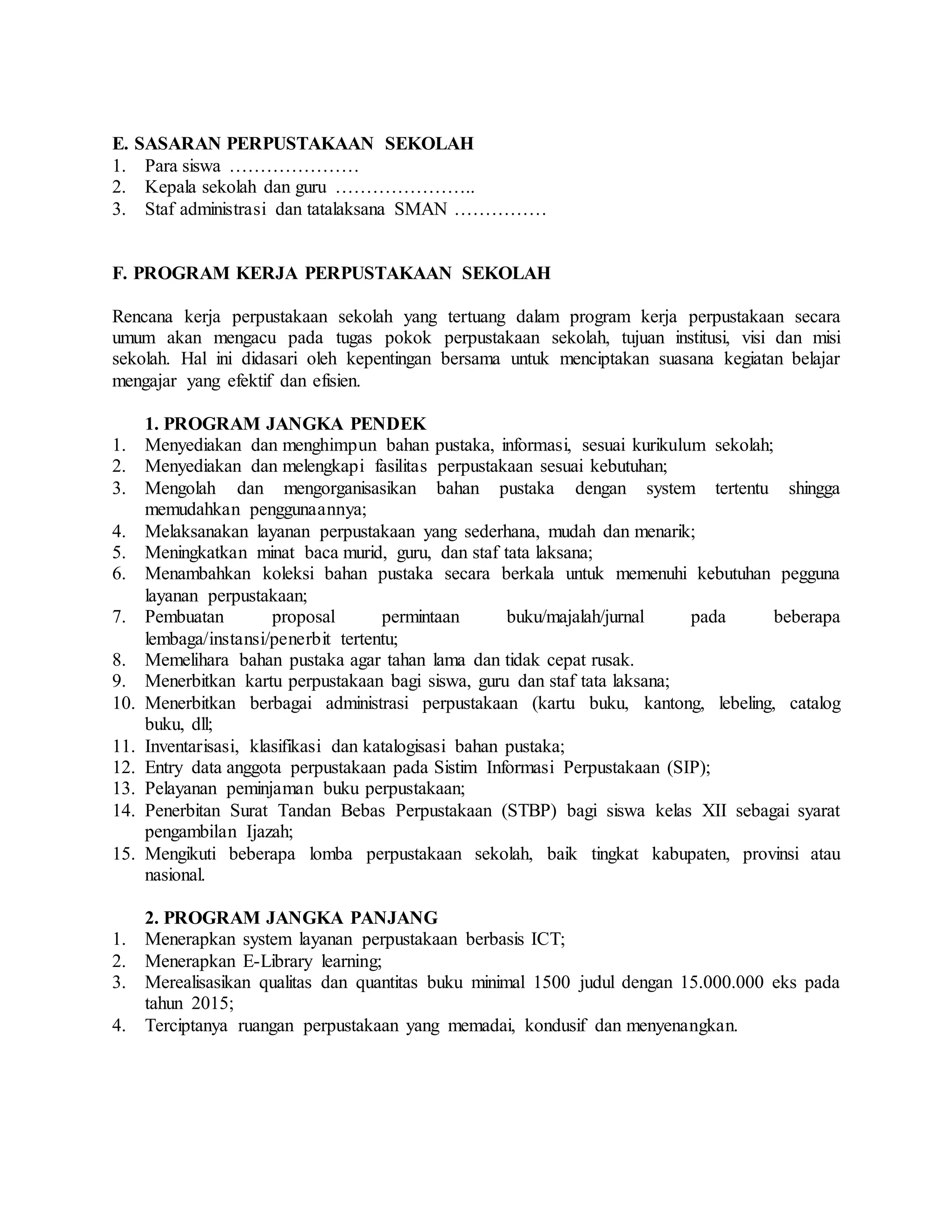 Program kerja perpustakaan sekolah | DOCX
