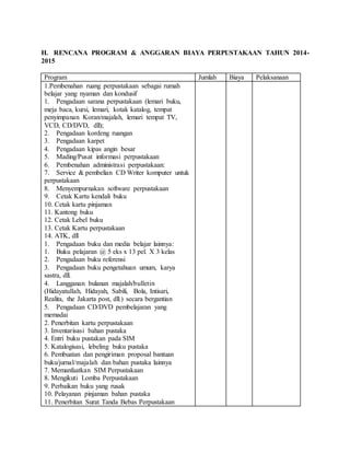 Program kerja perpustakaan sekolah | DOCX