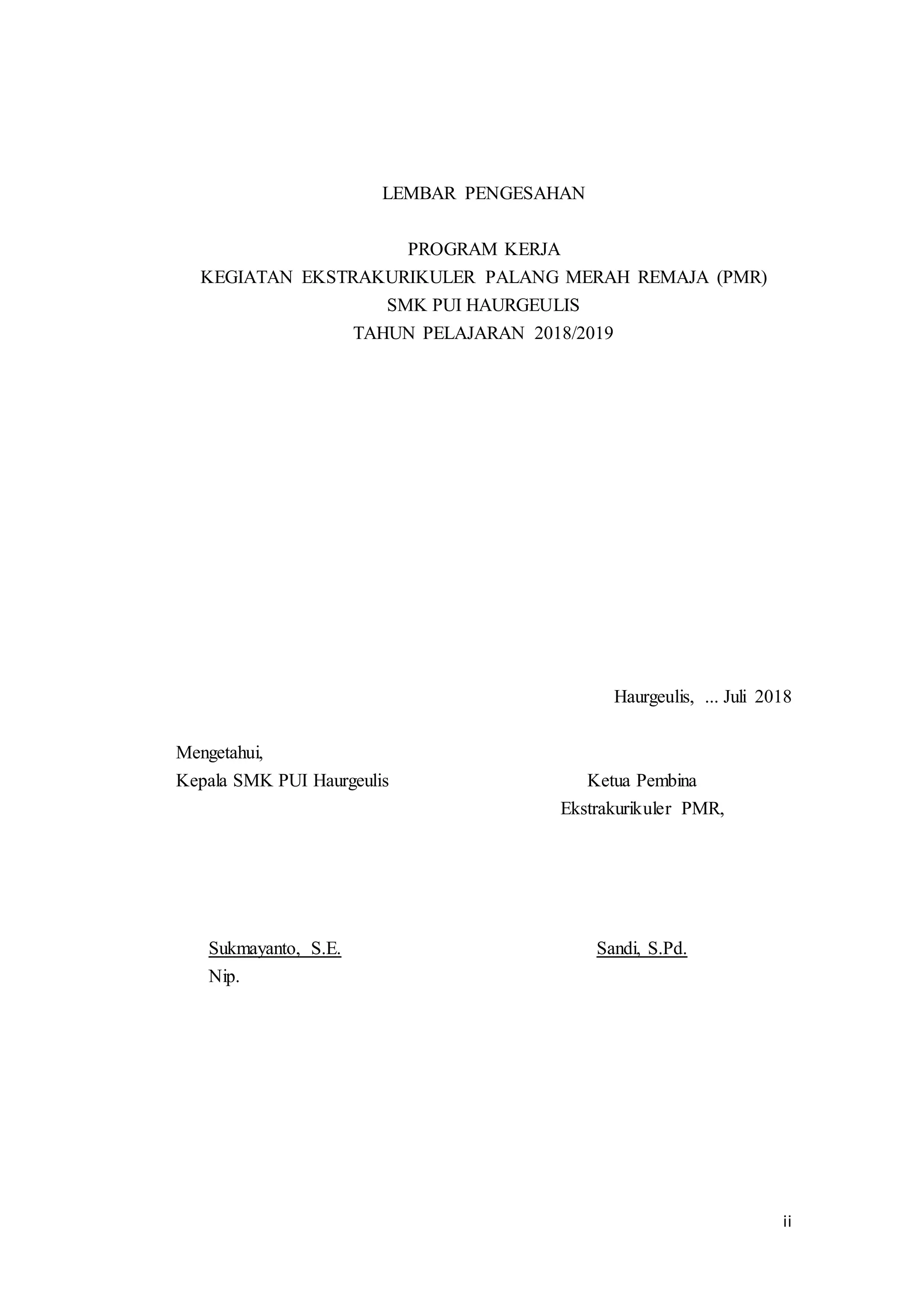 Program kerja pmr | DOCX