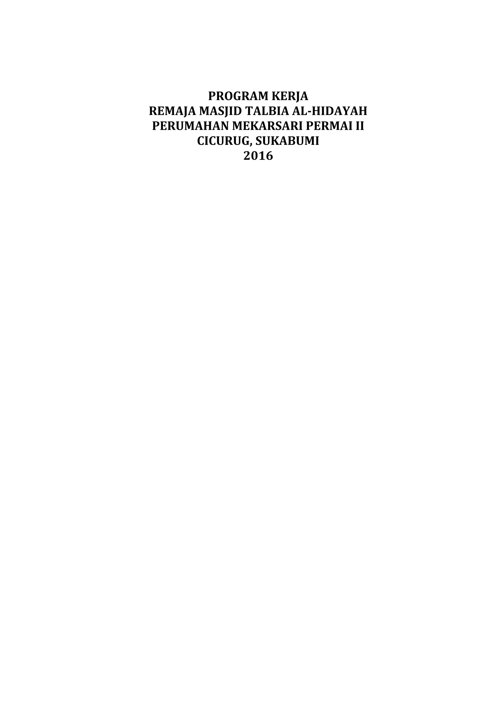 Program kerja remaja masjid talbia al hidayah | DOC