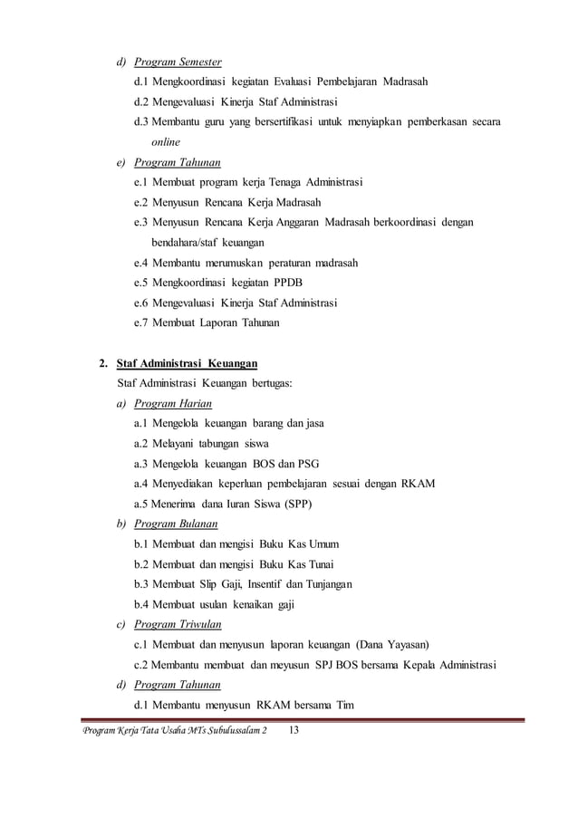 Program kerja tu_mts | DOCX