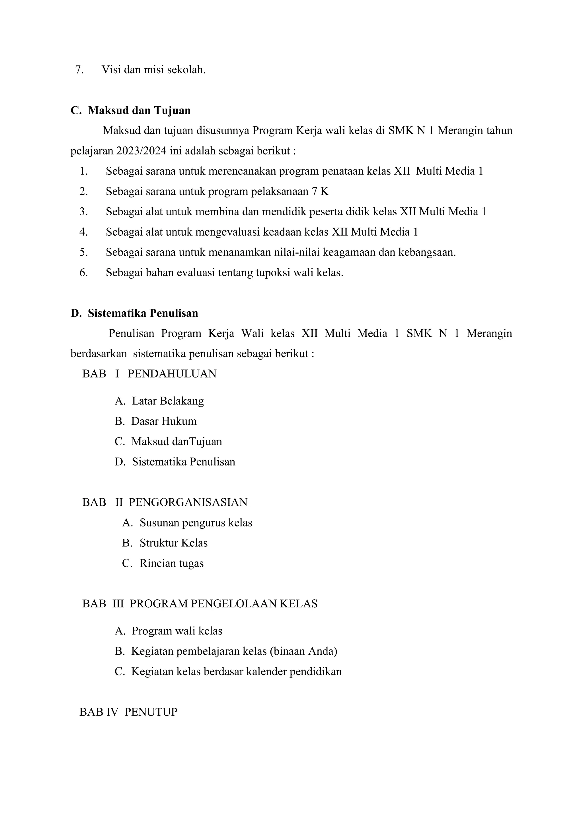 Program Kerja Wali Kelas XII MM1. SMK N 1 MERANGINdocx | DOCX