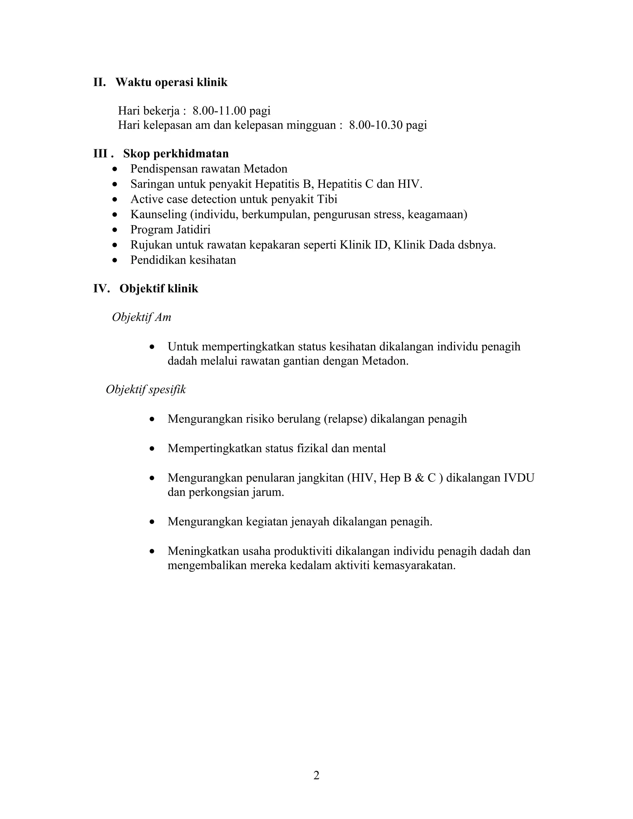 Program klinik metadon hospital changkat melintang | DOC