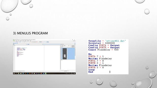 Program lampu flip flop menggunakan atmega16 | PPTX | Computer Software and Applications | Computing