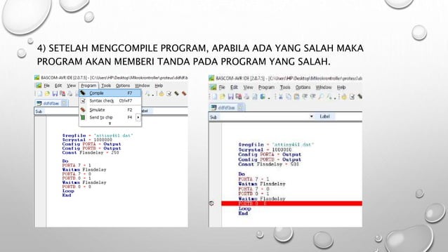 Program lampu flip flop menggunakan atmega16 | PPTX | Computer Software and Applications | Computing
