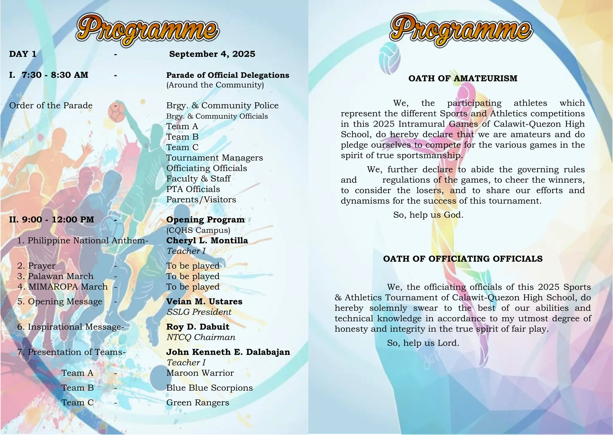 Program Layout for Intrams for Education | PPTX