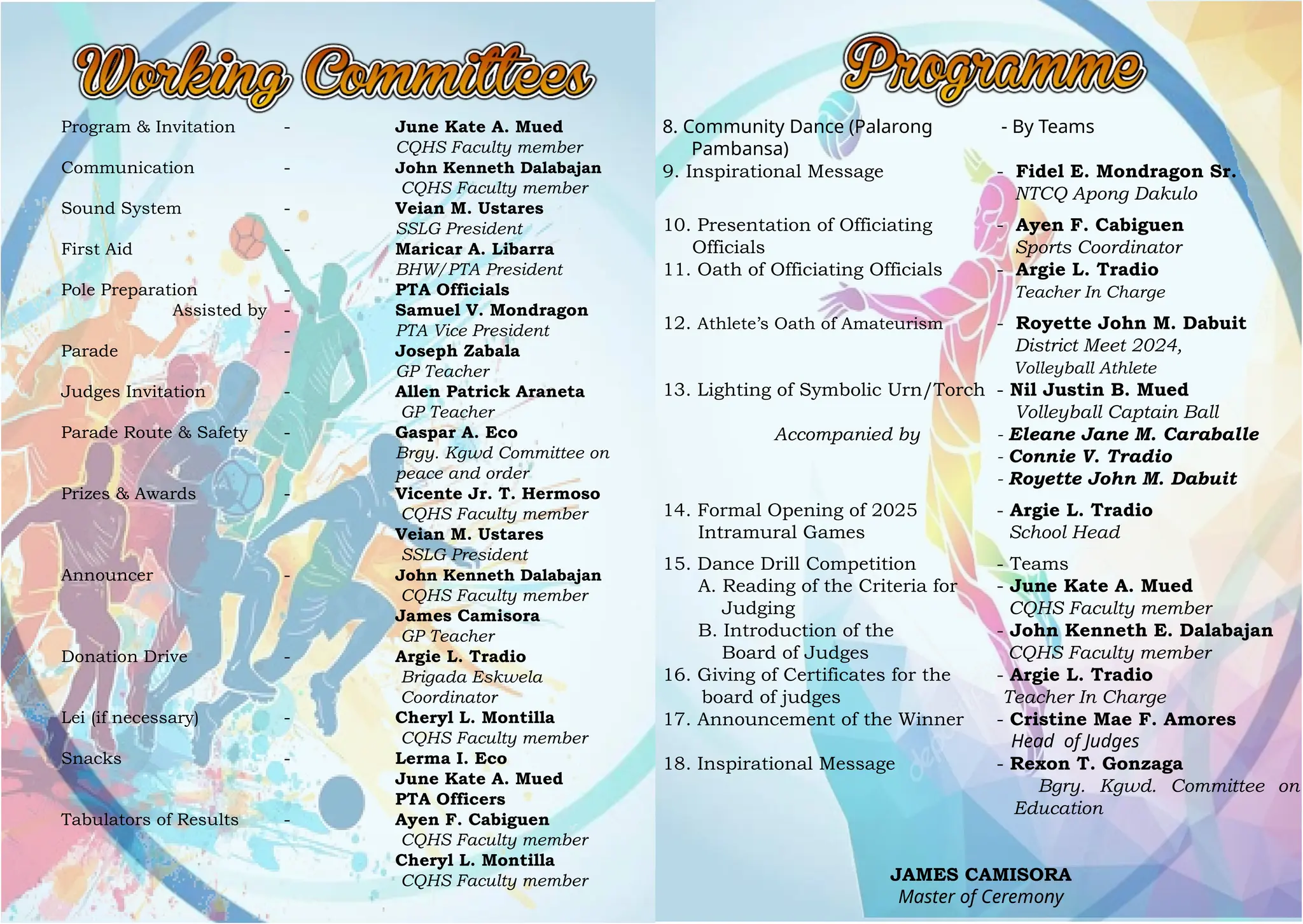 Program Layout for Intrams for Education | PPTX