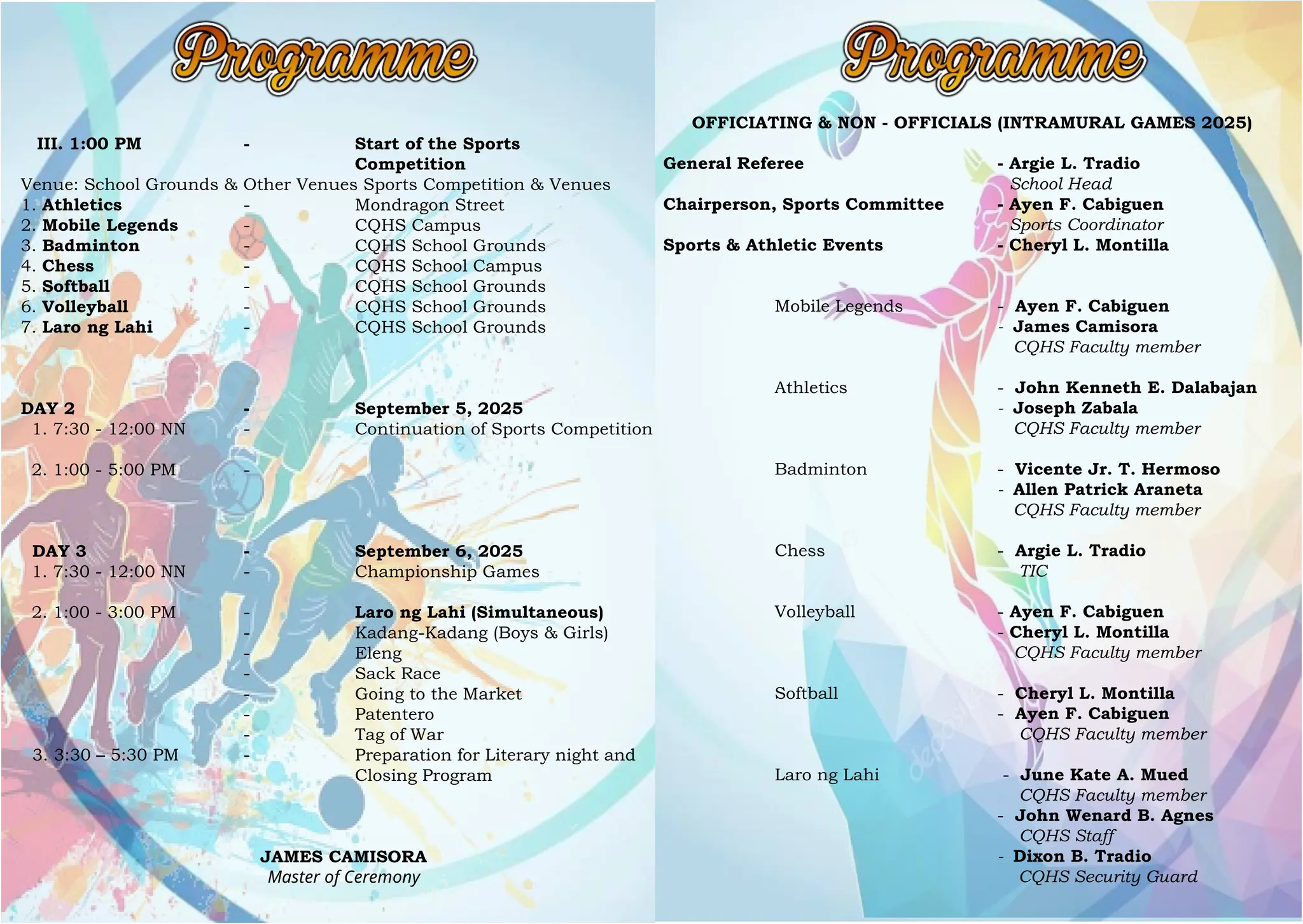 Program Layout for Intrams for Education | PPTX