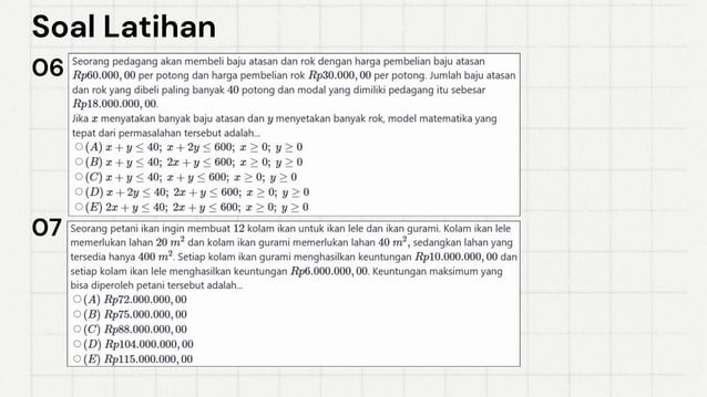 Program Linear (Materi Persiapan untuk SNBT) | PPT