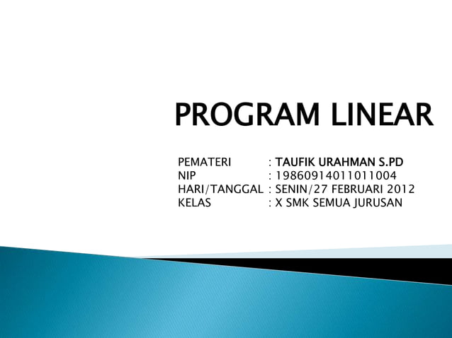 Program linear nilai optimum | PPT