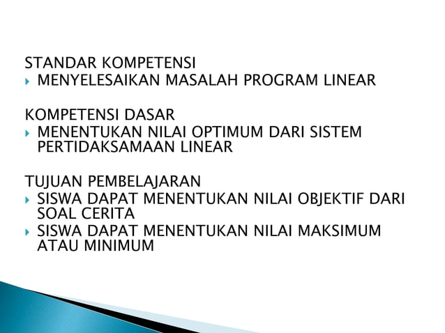 Program linear nilai optimum | PPT