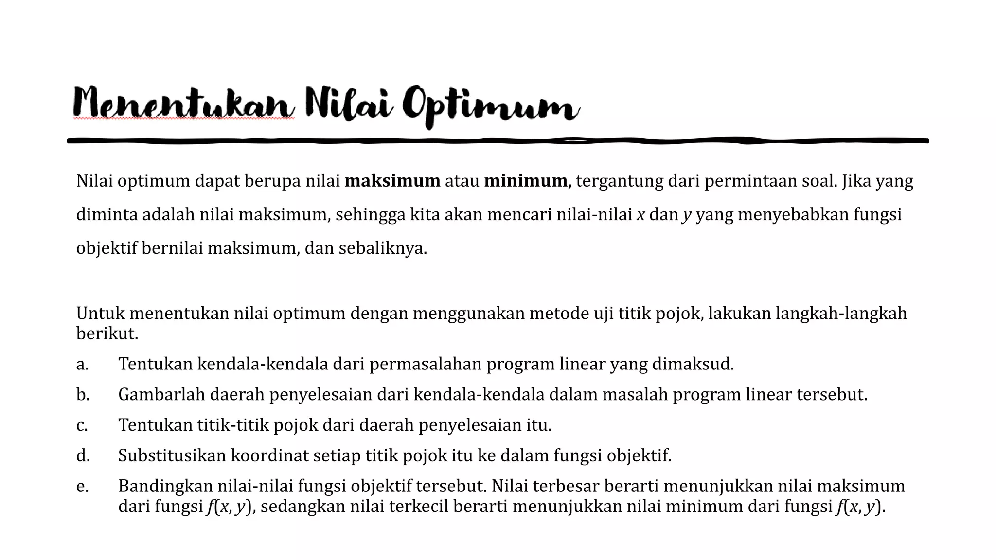 Program Linear - Nilai Optimum | PPTX