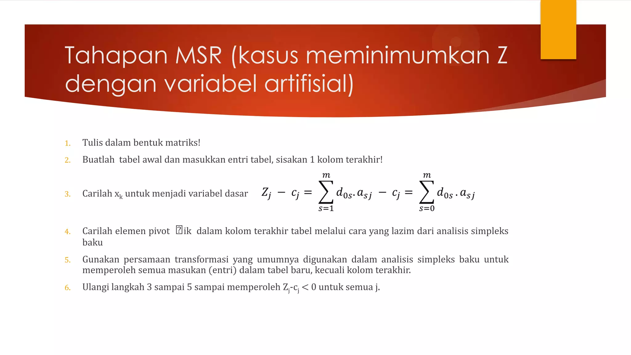 Program linier – metode simpleks revisi (msr) | PPTX