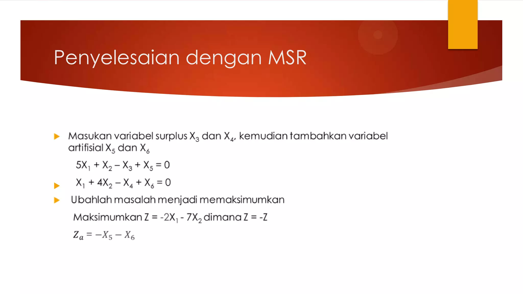Program linier – metode simpleks revisi (msr) | PPTX