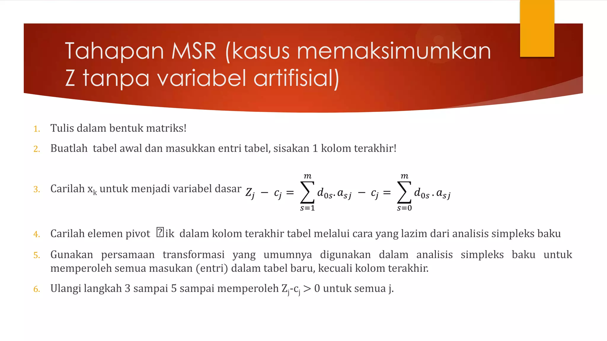Program linier – metode simpleks revisi (msr) | PPTX