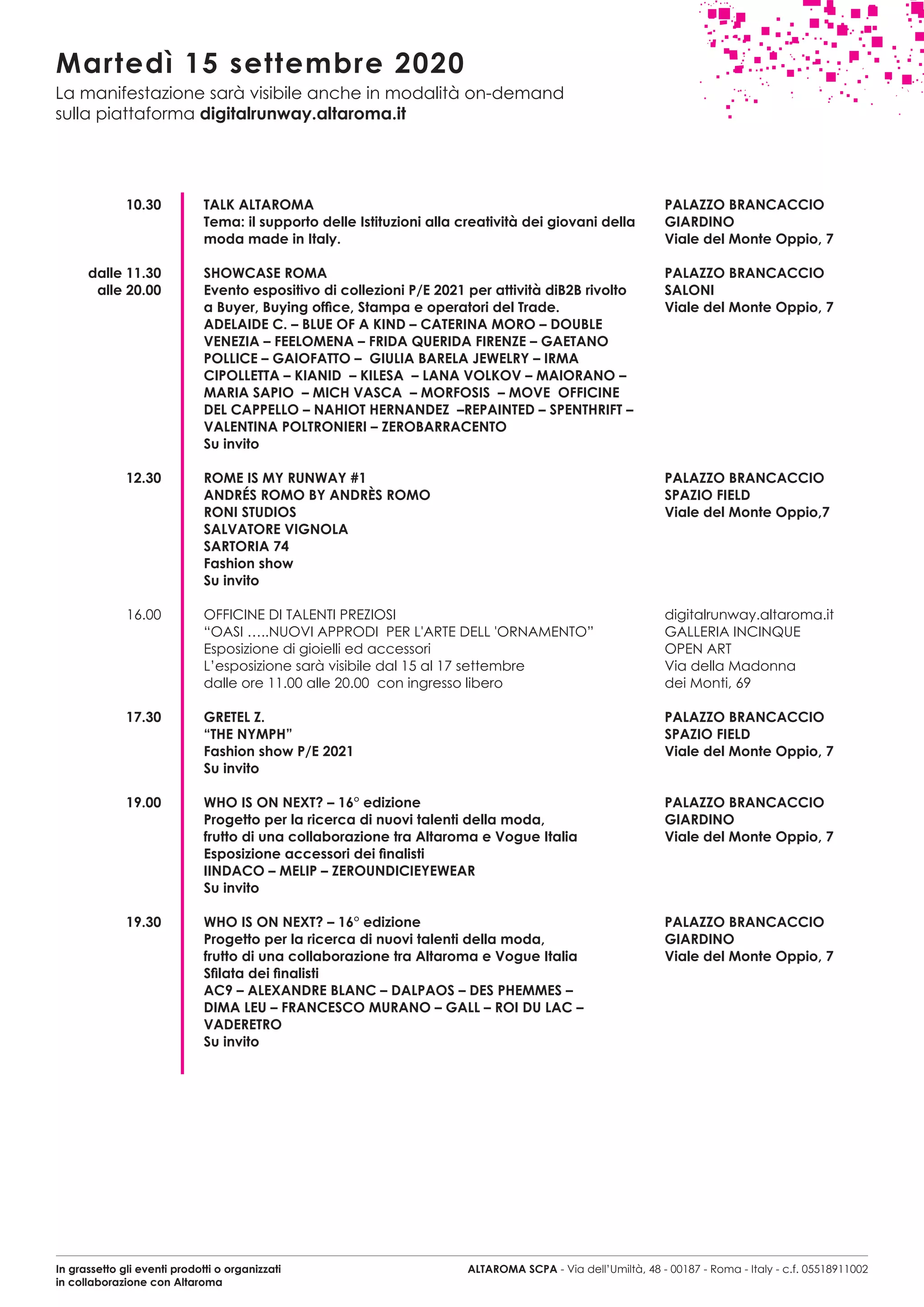 Programma Altaroma 2020 | PDF
