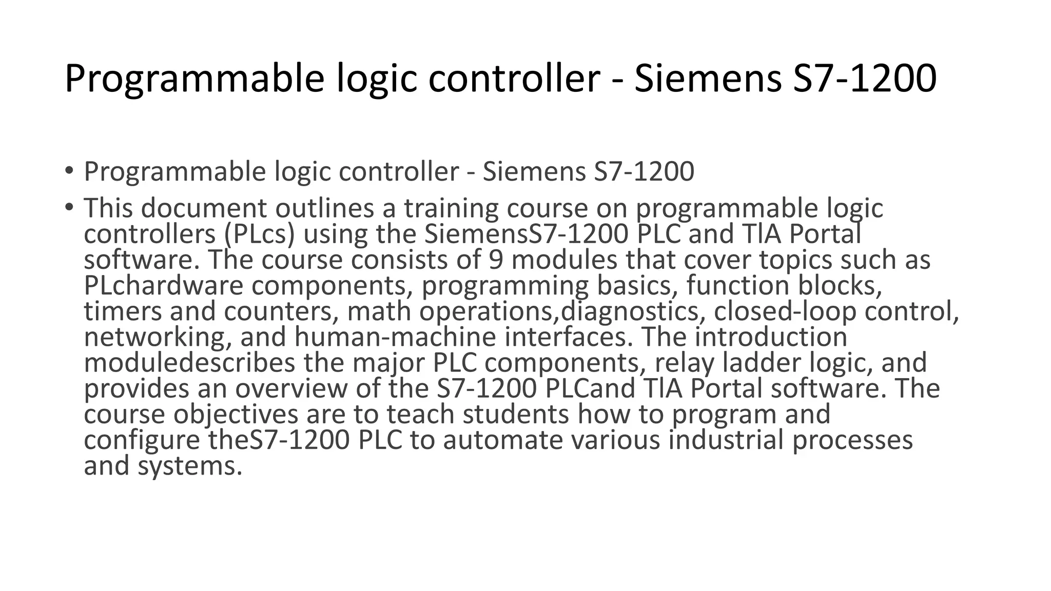 Programmable logic controller - Siemens S7-1200 | PPTX