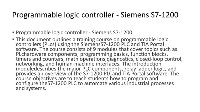 Programmable logic controller - Siemens S7-1200 | PPTX