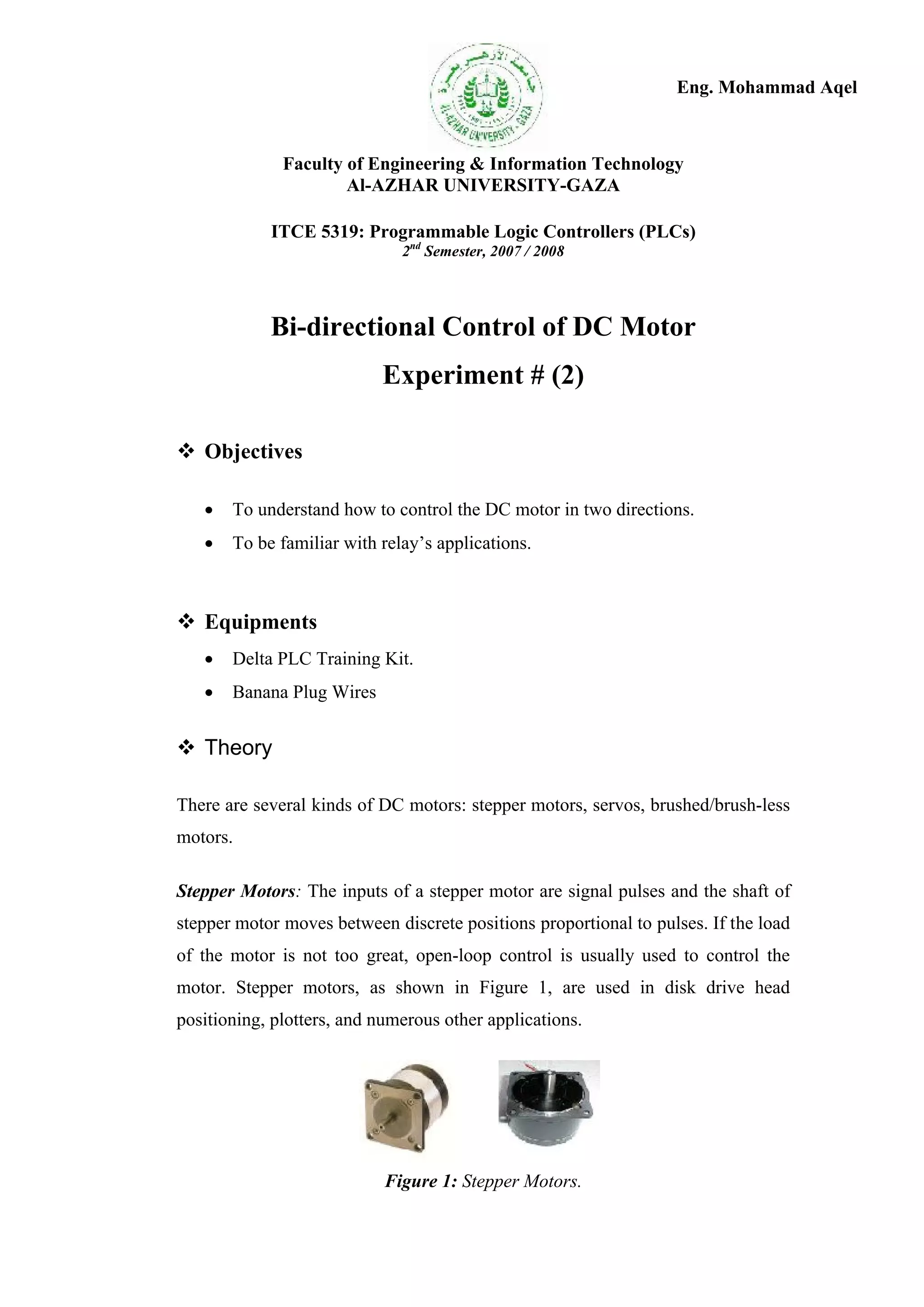 Programmable logic controllers (pl cs) (experiment _2)_bi-directional ...