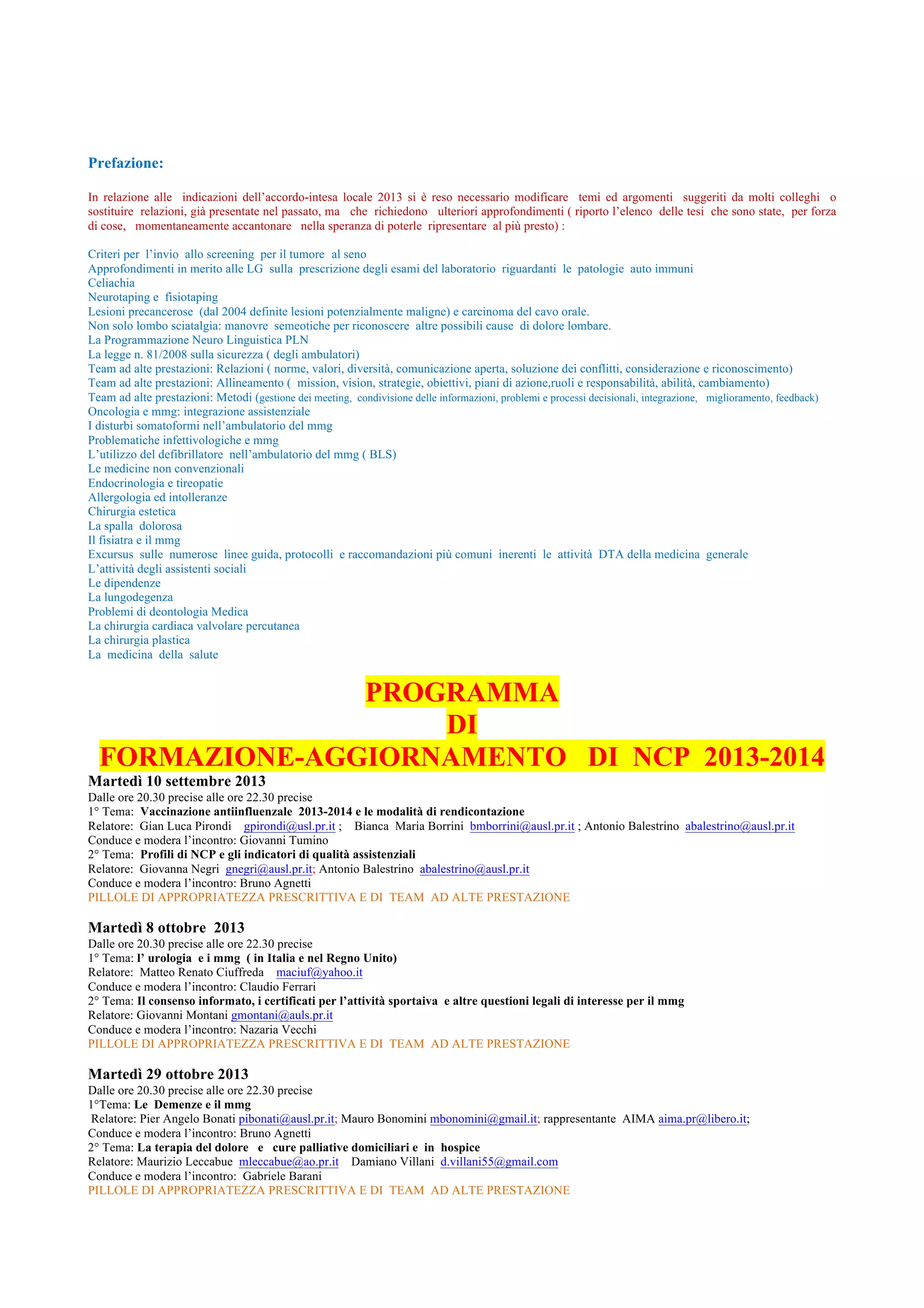 Programma di aggiornamento ncp 2013 2014 completo | PDF