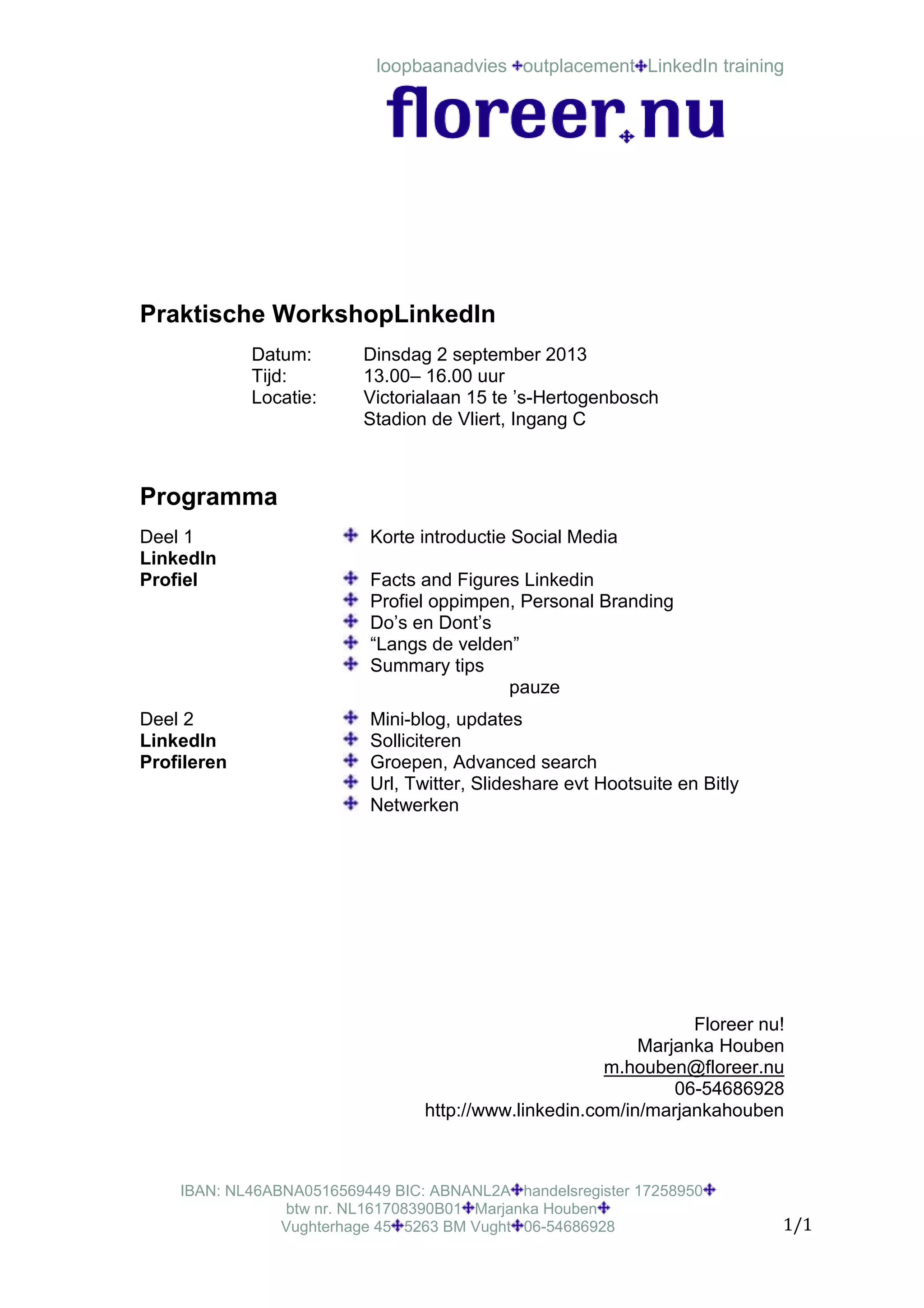 Programma linkedIn, netwerk training floreer.nu | DOCX