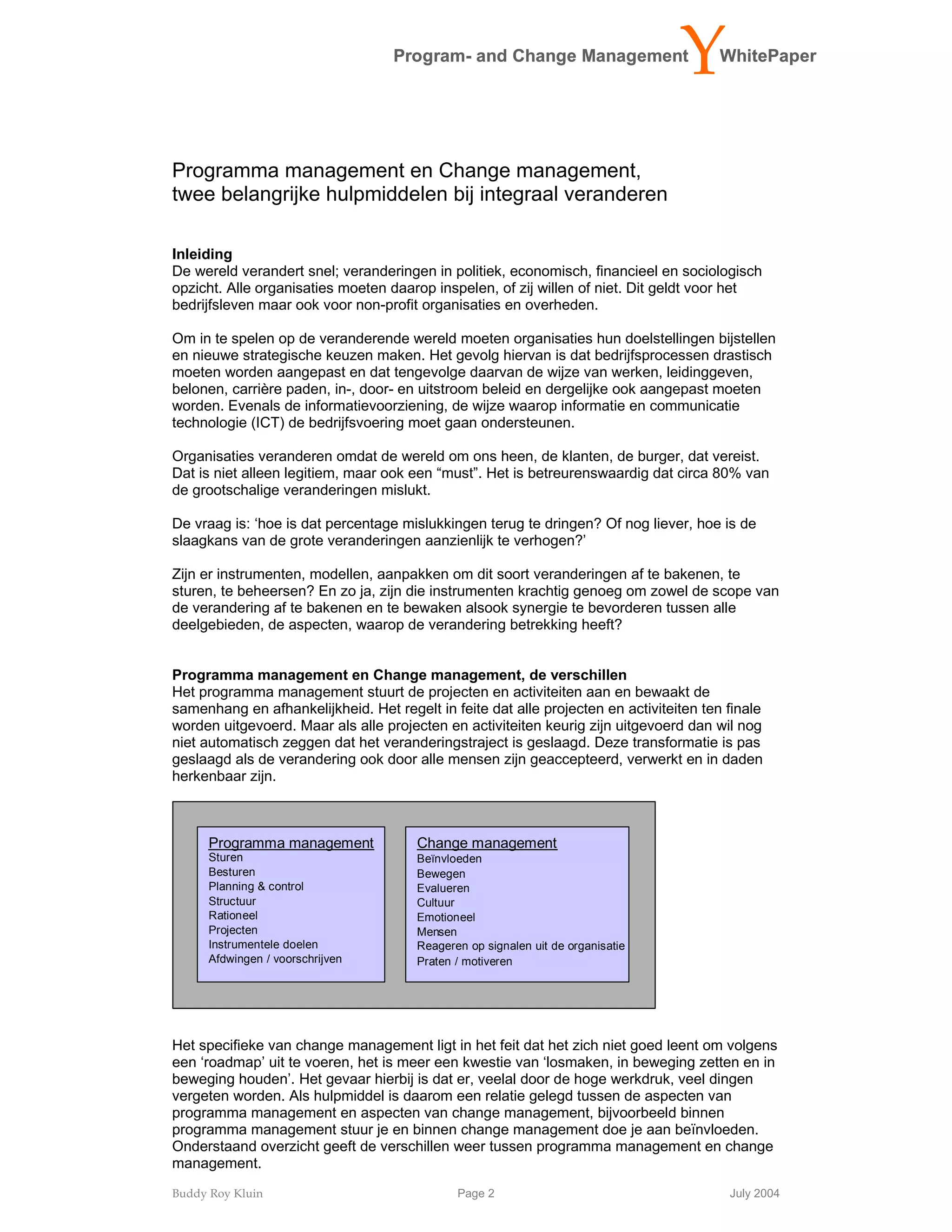 Programma Managementen Change Management | PDF