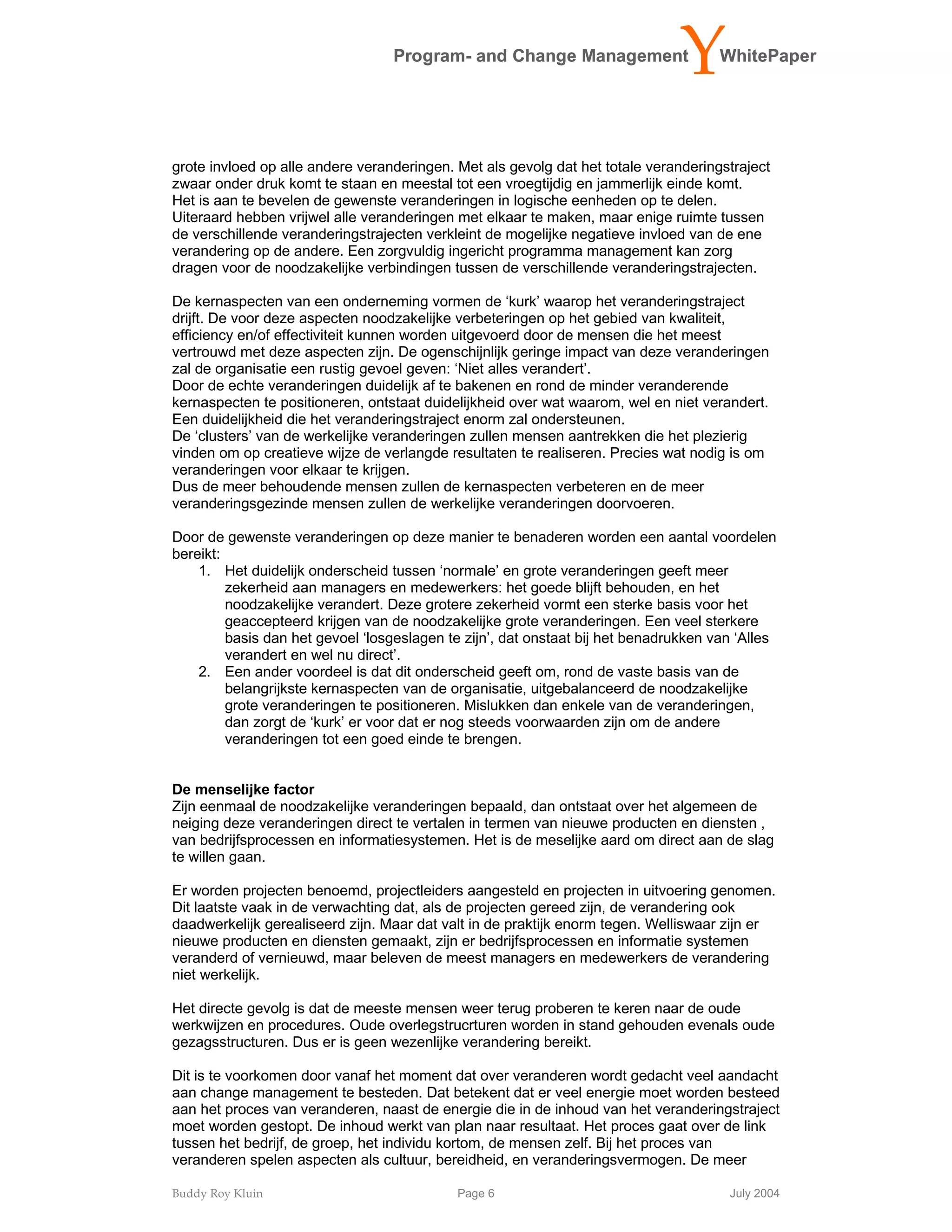 Programma Managementen Change Management | PDF