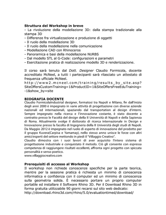 Collettivo Creativo | Programma modellazione 3D e biografia- WorkshopCreativityTour 2013 | PDF ...