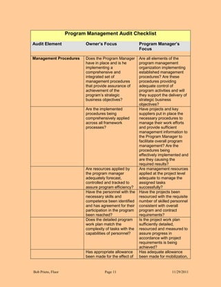 Program management audit checklist | PDF