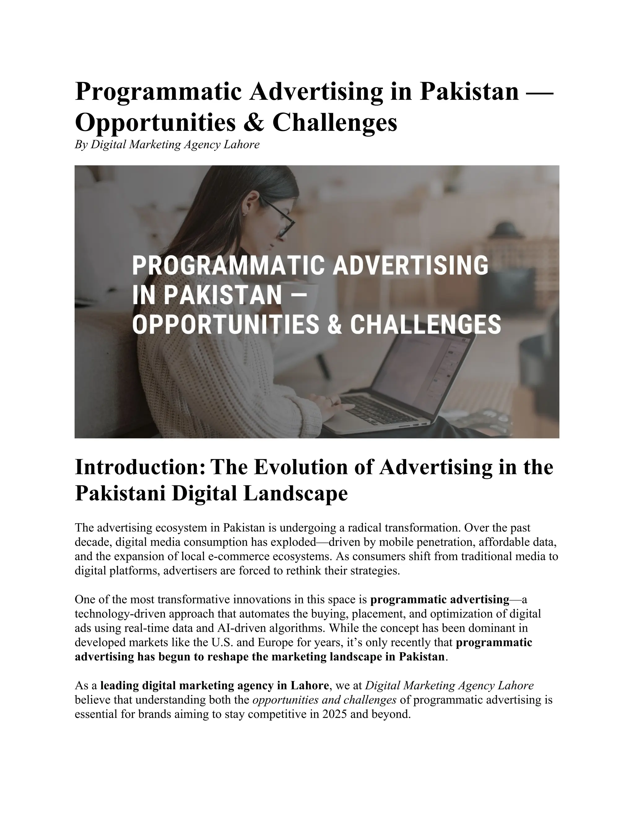 Programmatic Advertising in Pakistan — Opportunities & Challenges | DOCX