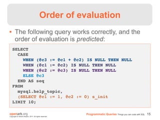 Programmatic queries: things you can code with sql | PDF | Databases | Computer Software and ...