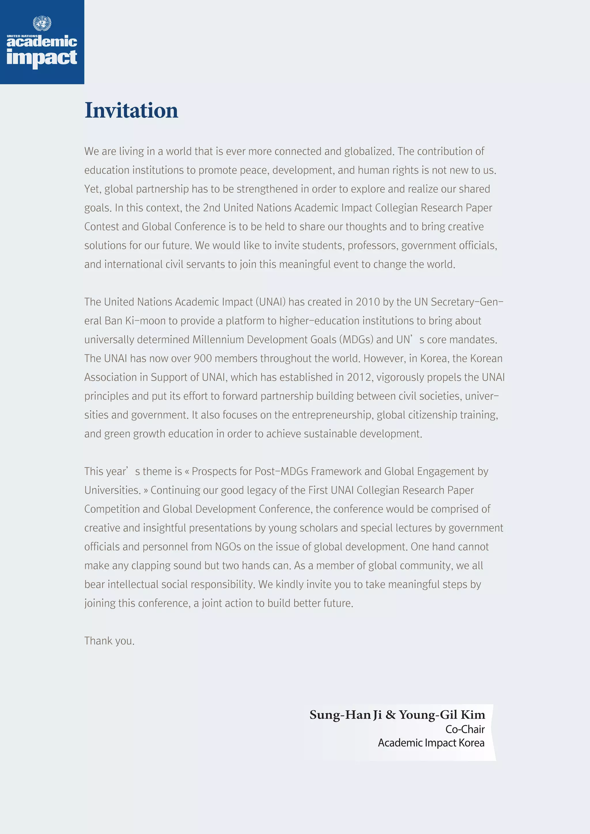 The 2nd UNAI Collegian Paper Contest_Programme | PDF